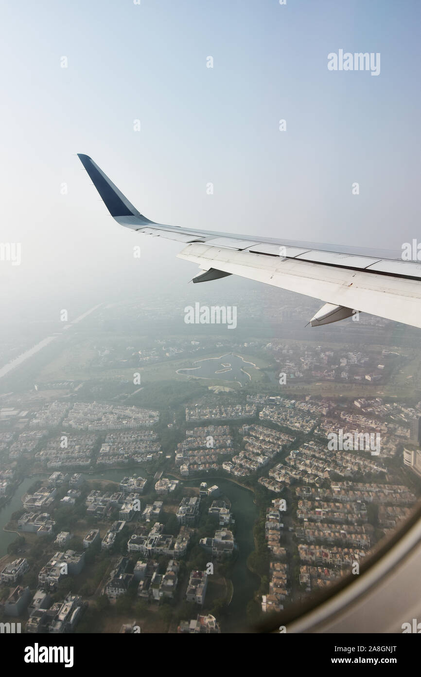 Landscape view, photo angle from Window airplane,Airbus A320, City view ...