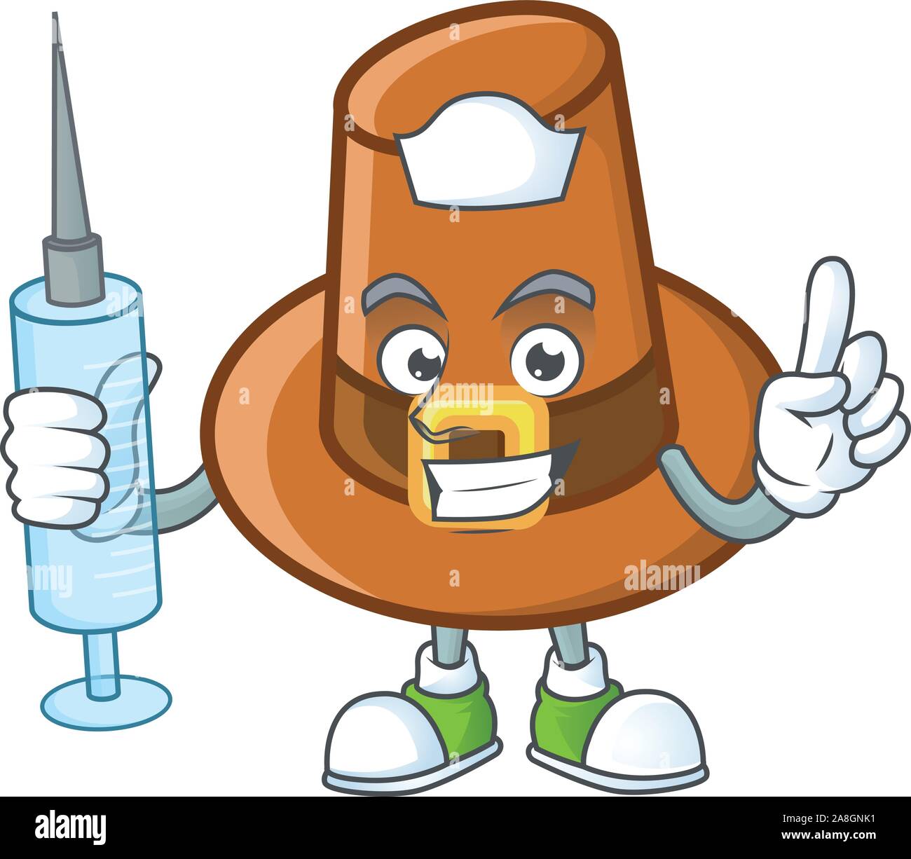 Cute brown pilgrim hat in nurse mascot Stock Vector Image & Art - Alamy
