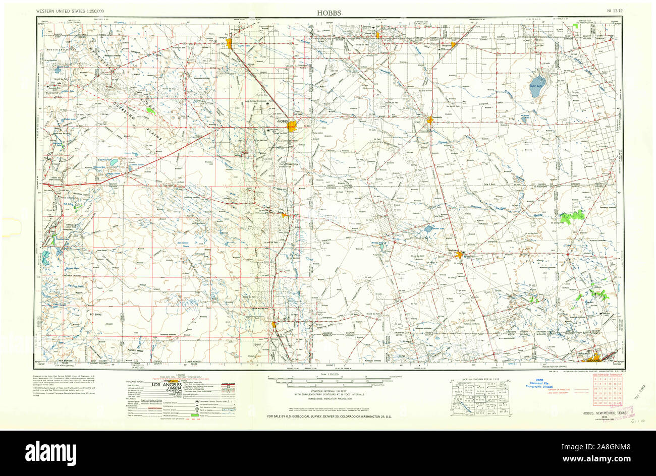 USGS TOPO Map Texas NM Hobbs 190935 1954 250000 Restoration Stock Photo ...