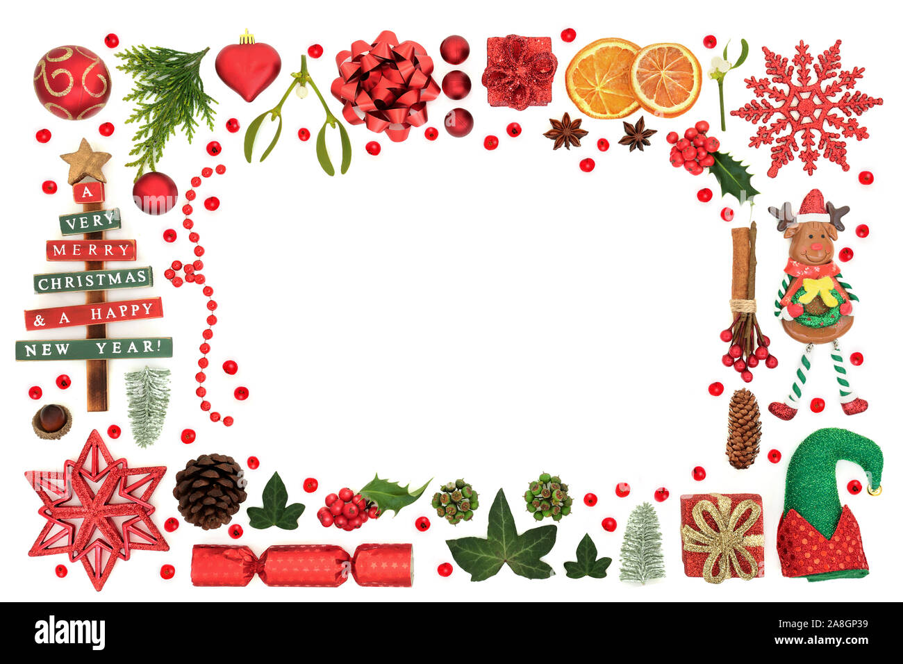 Christmas background border with festive bauble decorations,winter fora ...