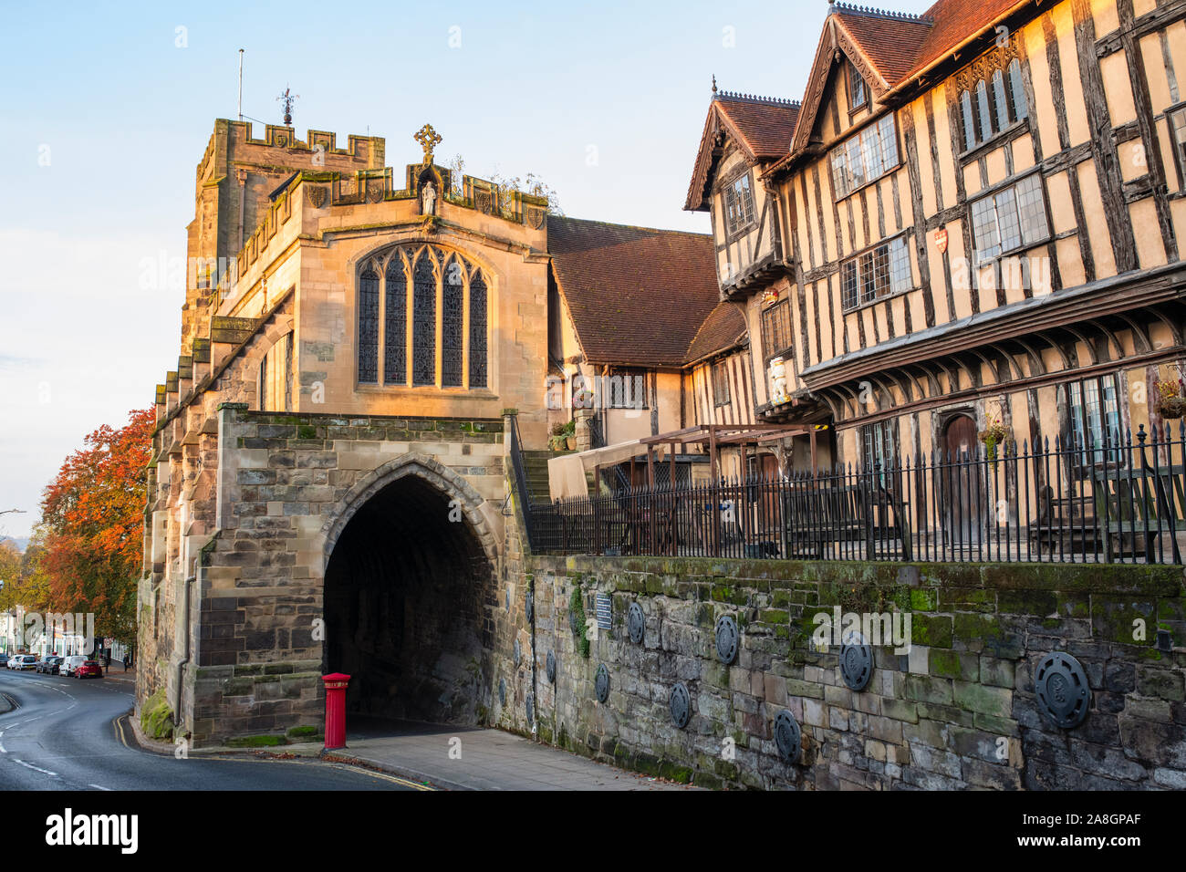St James Chapel West Gate and Lord Leycester hospital at sunrise in ...
