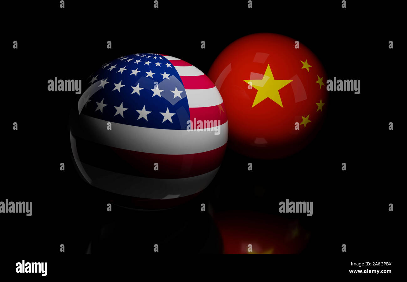 abstract Republic of China ROC flag and USA flag on shiny billard balls ...