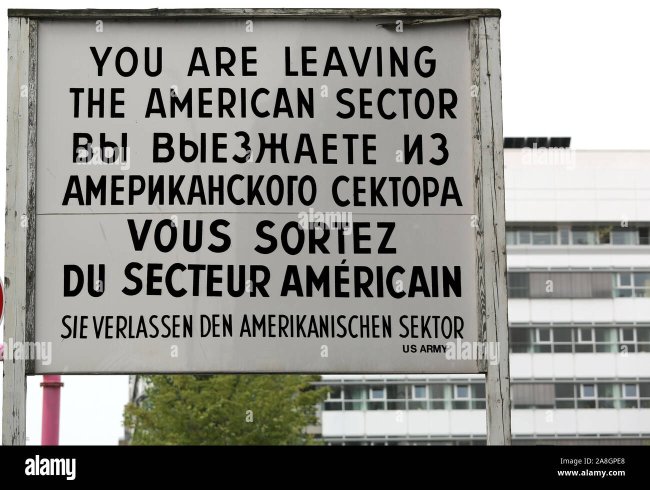 historic sign in the old border point between East Berlin and West ...