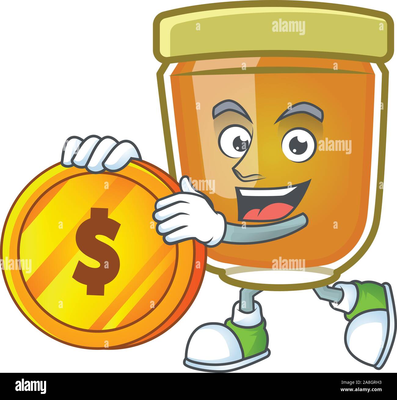 Liquid honey cartoon character with mascot bring coin Stock Vector ...