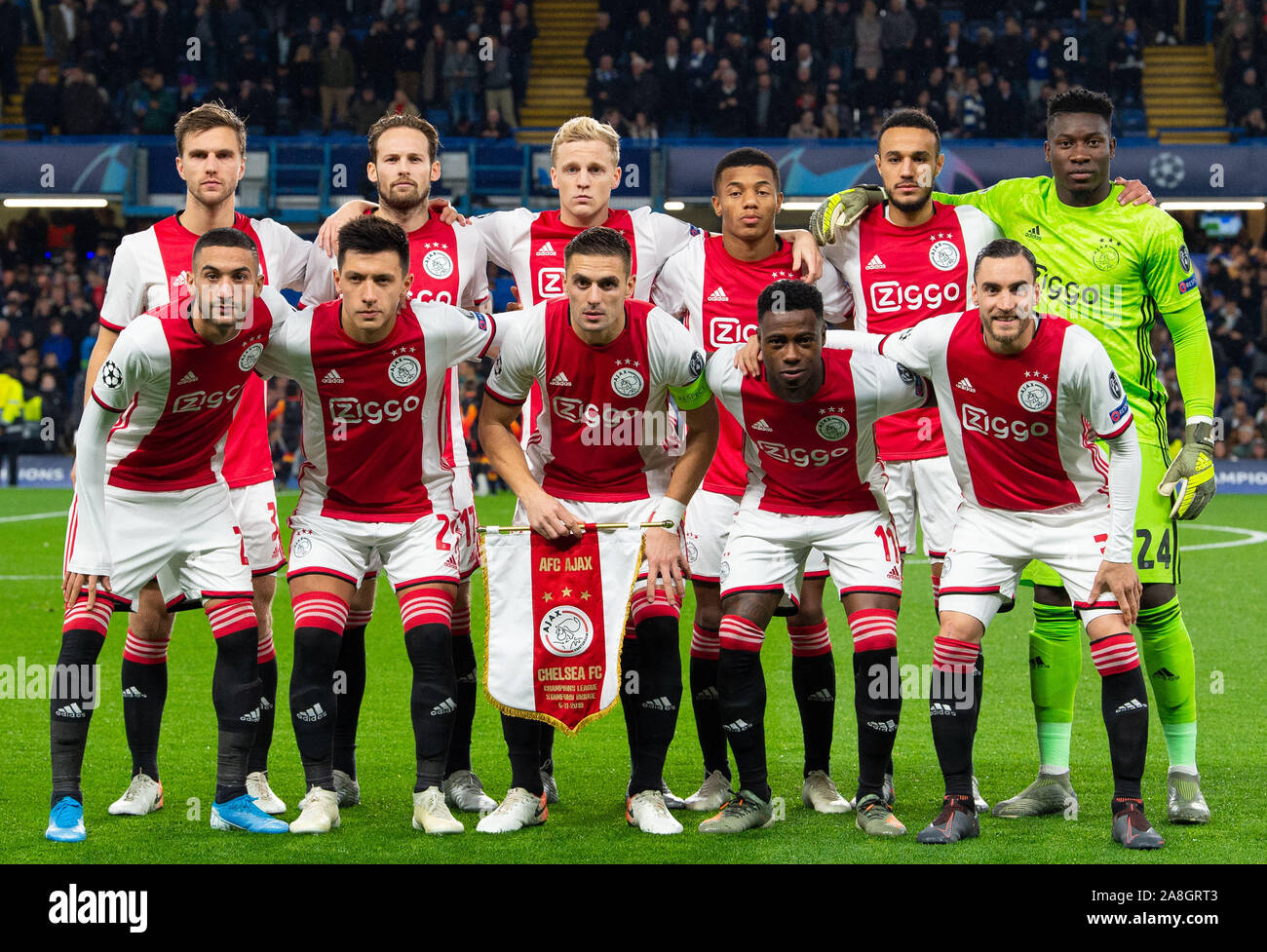 London, UK. 05th Nov, 2019. Ajax team back row ( L to R ): Joel Veltman ...