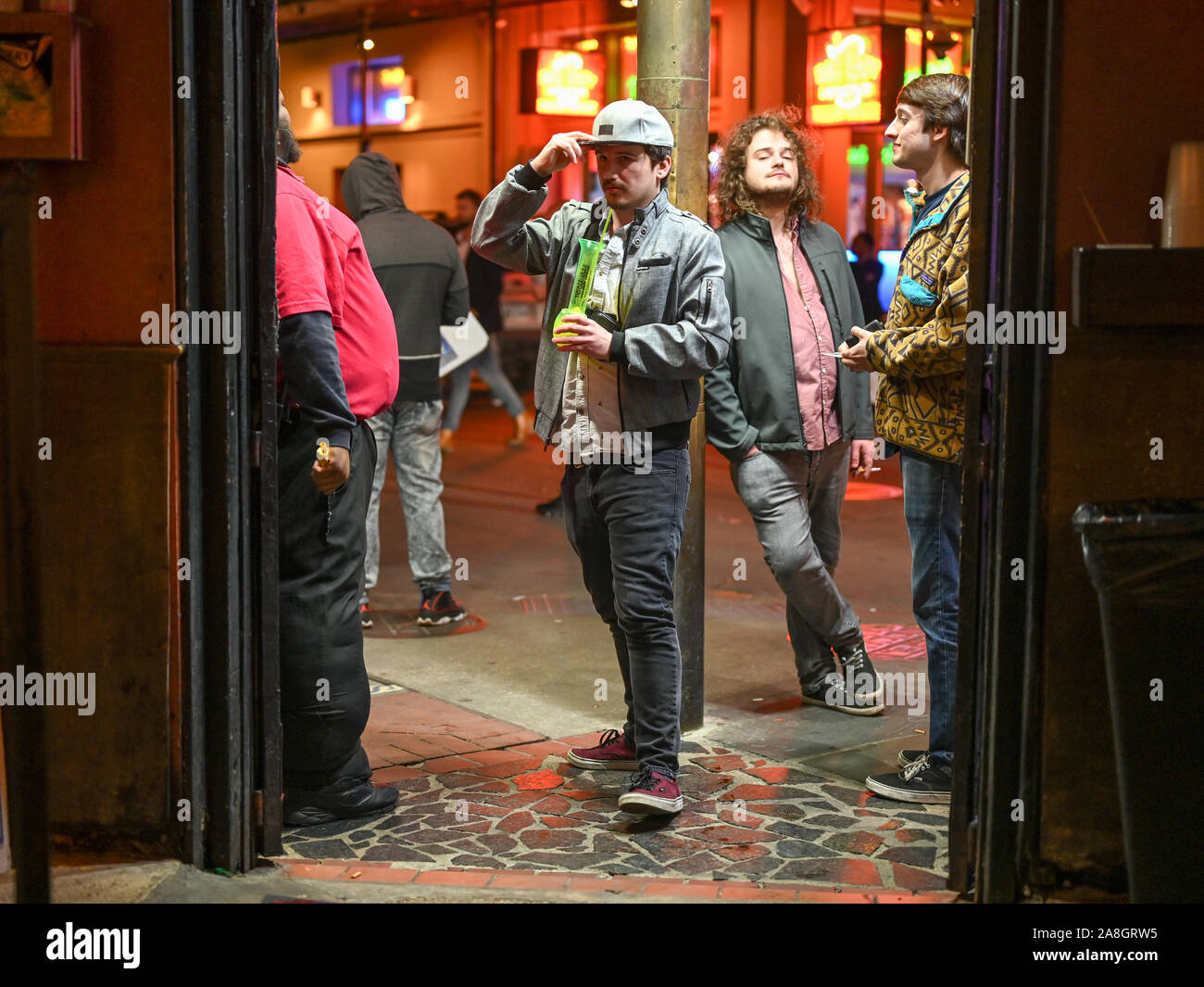 Bourbon Street by night in New Orleans. This historic street in the ...