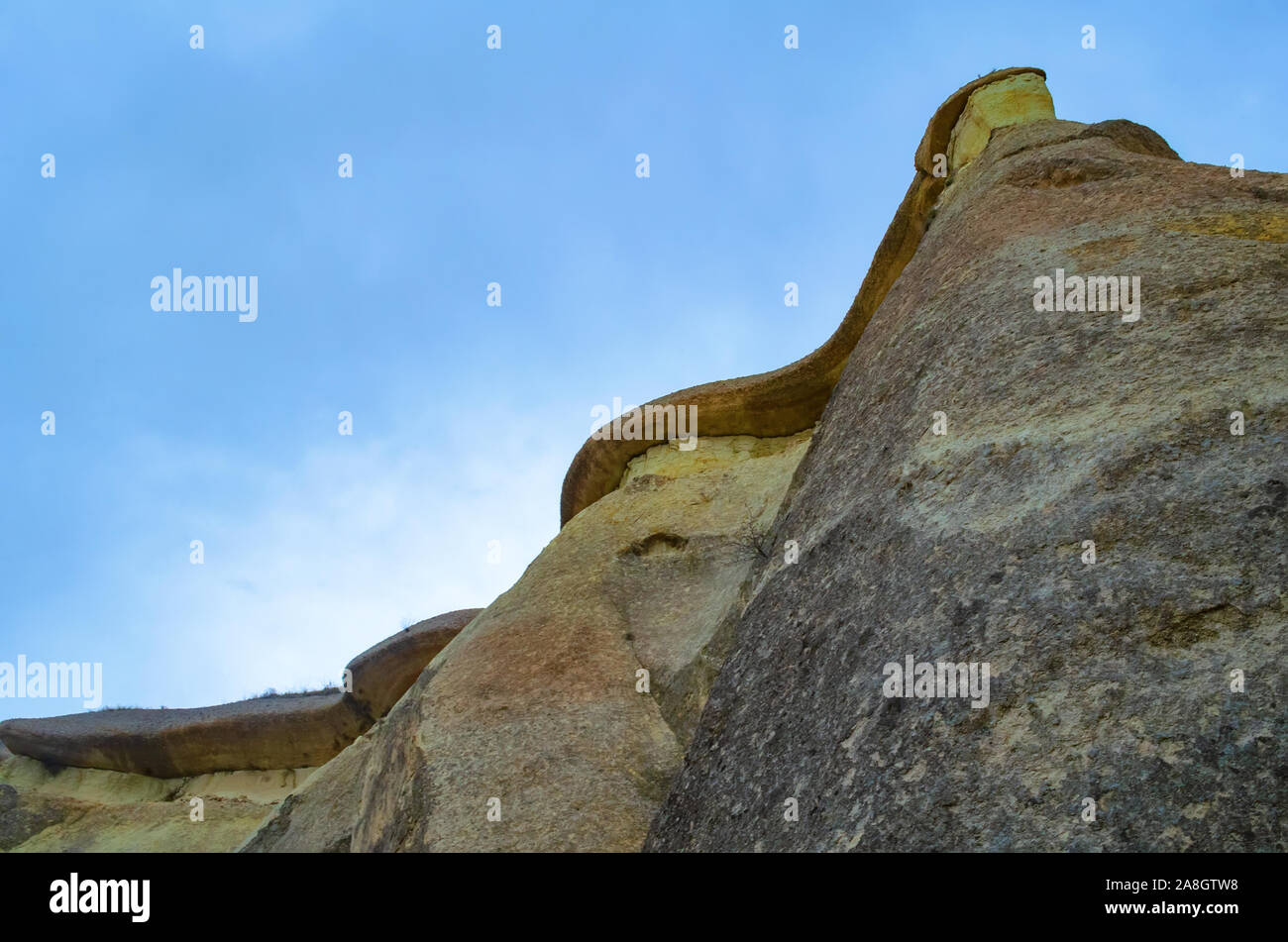 Rock of volcanic tuff in Turkish Cappadocia. Bottom view. Pashabag ...