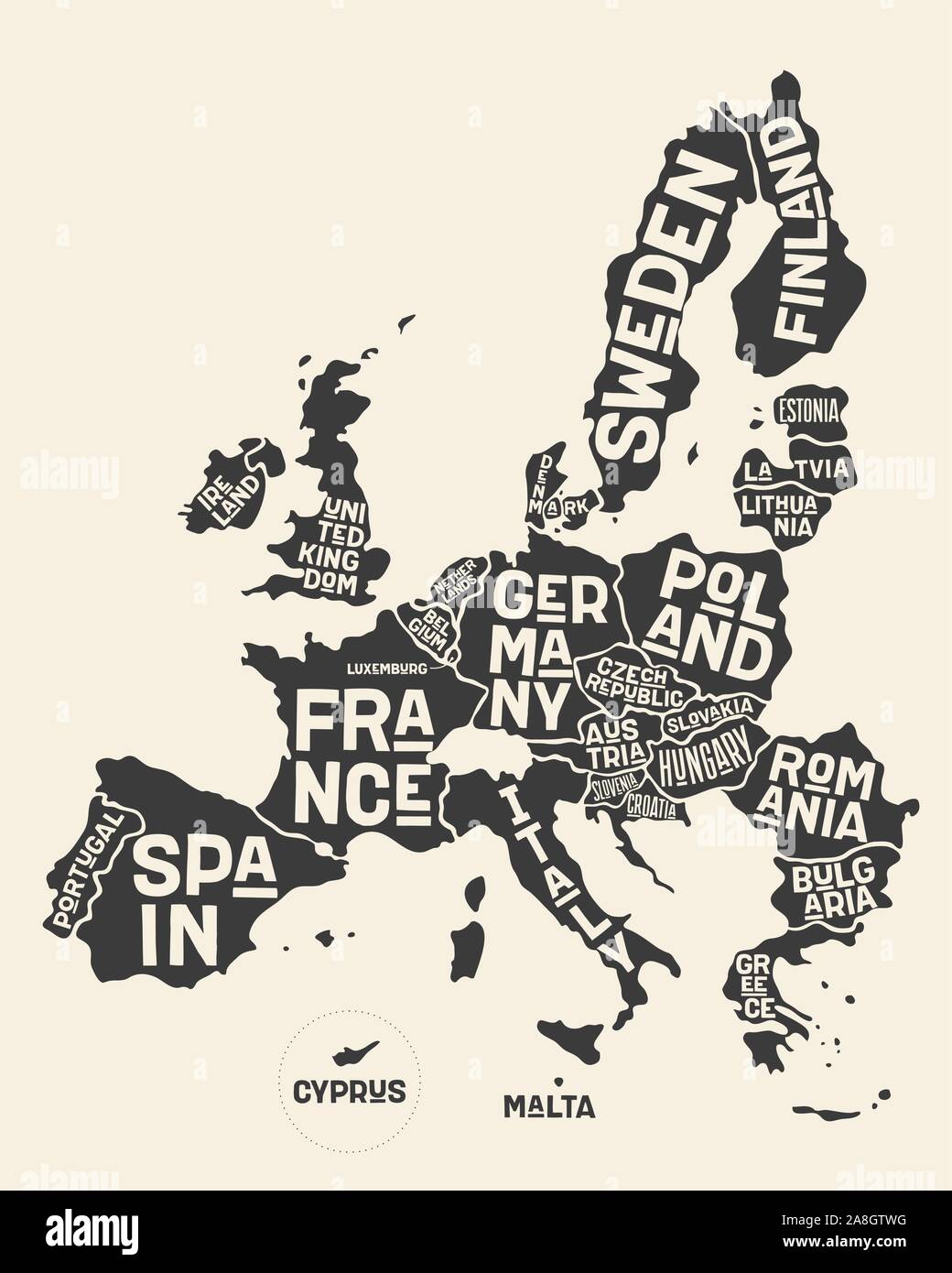 European Union, Europe. Poster map of the European Union Stock Vector ...