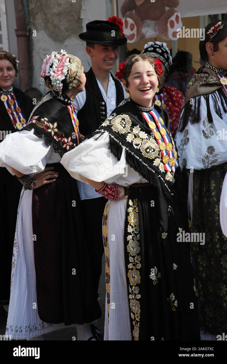 Participant in Croatian national costume from the village Selci, during ...