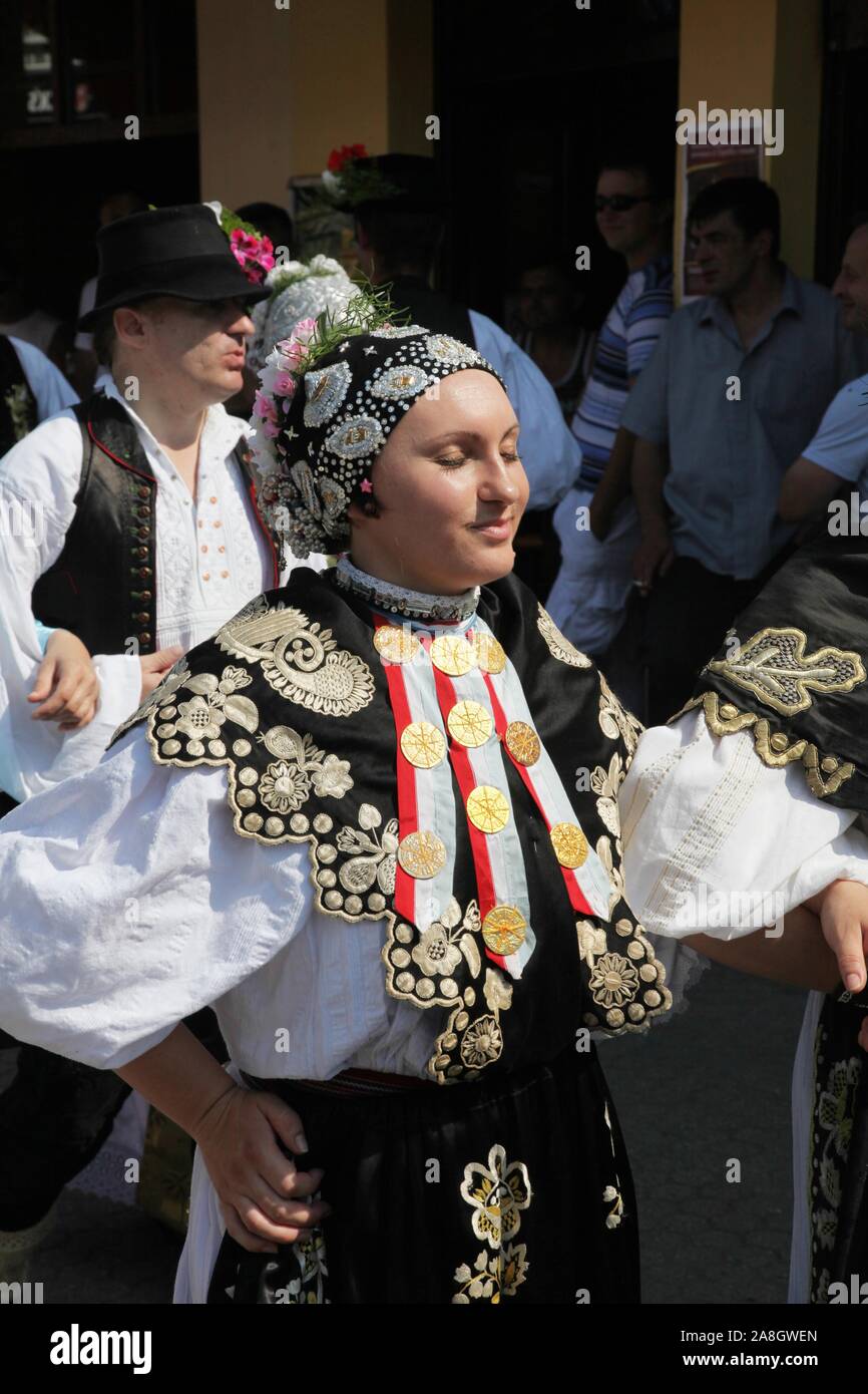 Participant in Croatian national costume from the village Siroko Polje ...