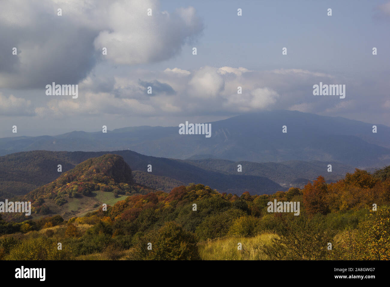 Landscape of ancient Kakheti, from the pass views of the Alazani Valley ...