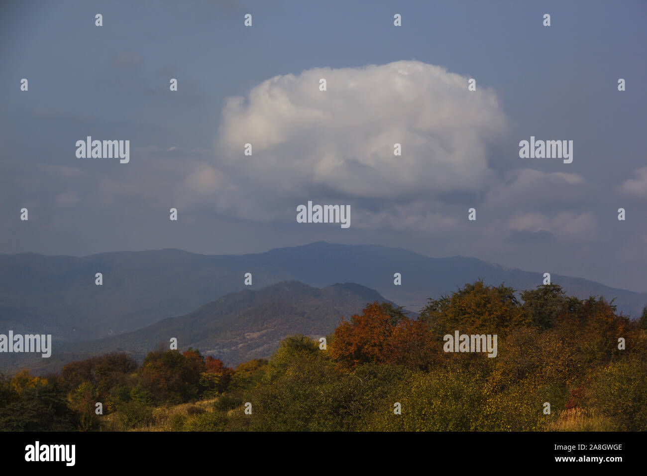 Landscape of ancient Kakheti, from the pass views of the Alazani Valley ...