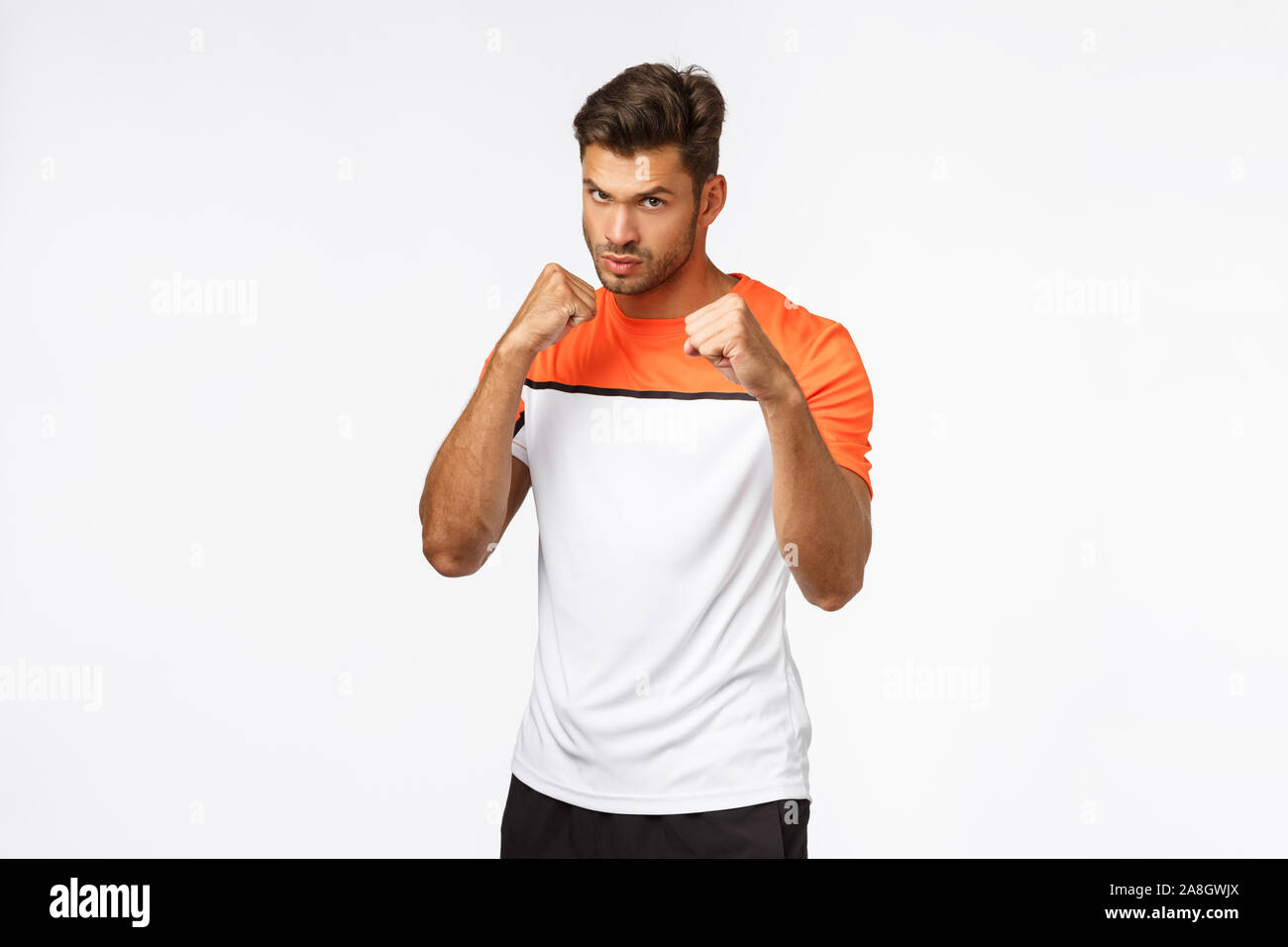 Sport, athletes and workout concept. Determined, serious-looking strong ...