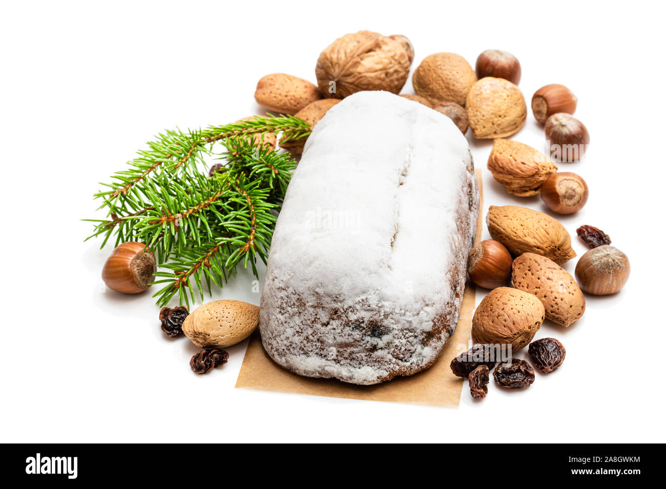 Traditional Christmas stollen fruit cake isolated on white Stock Photo ...