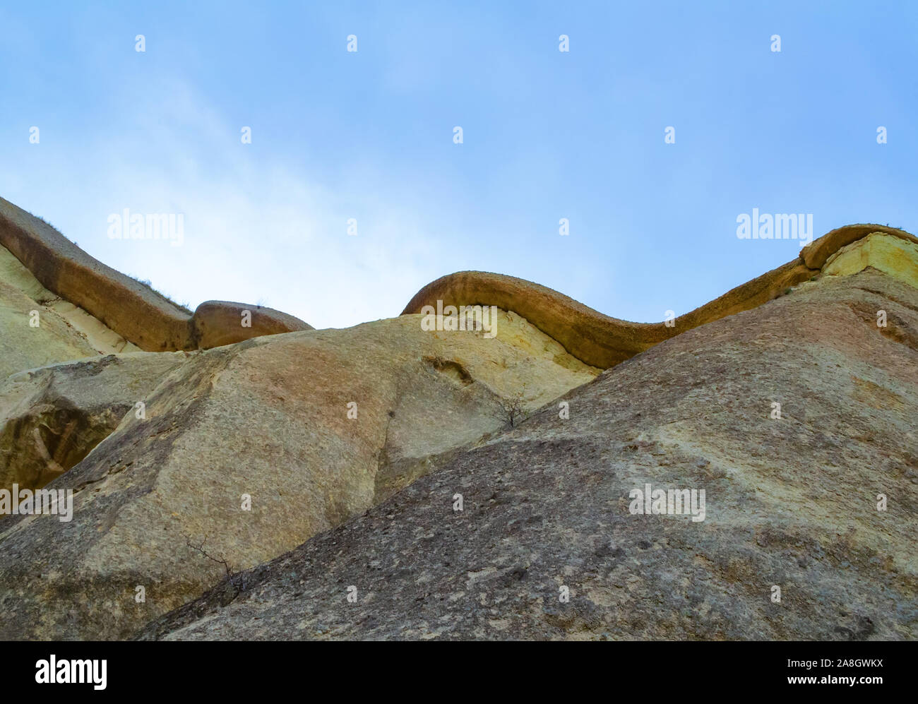 Rock of volcanic tuff in Turkish Cappadocia. Bottom view. Pashabag ...