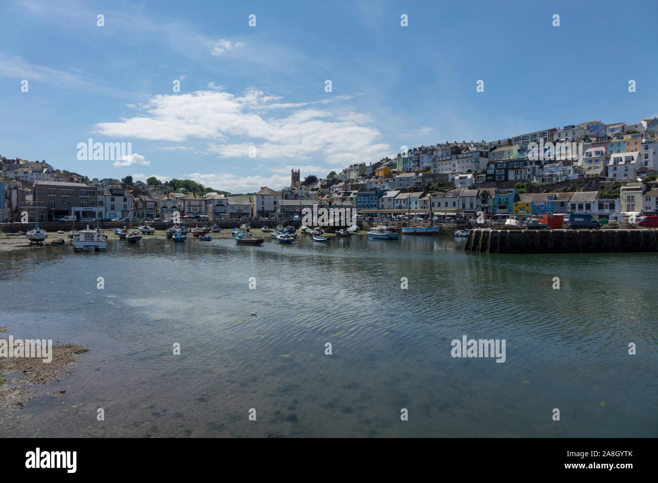 Beautiful Brixham landscape with the town in the background in the ...