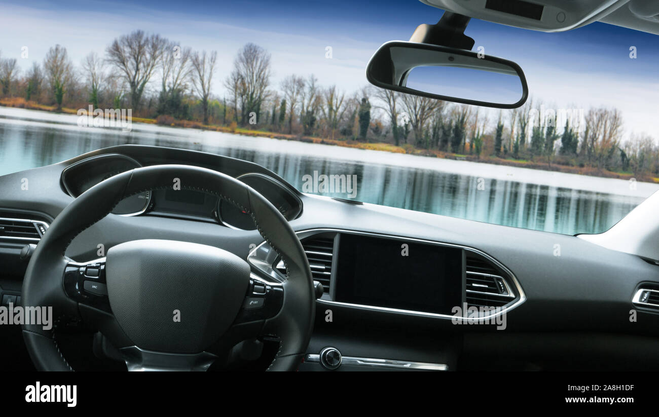 view of the road from inside the car Stock Photo - Alamy