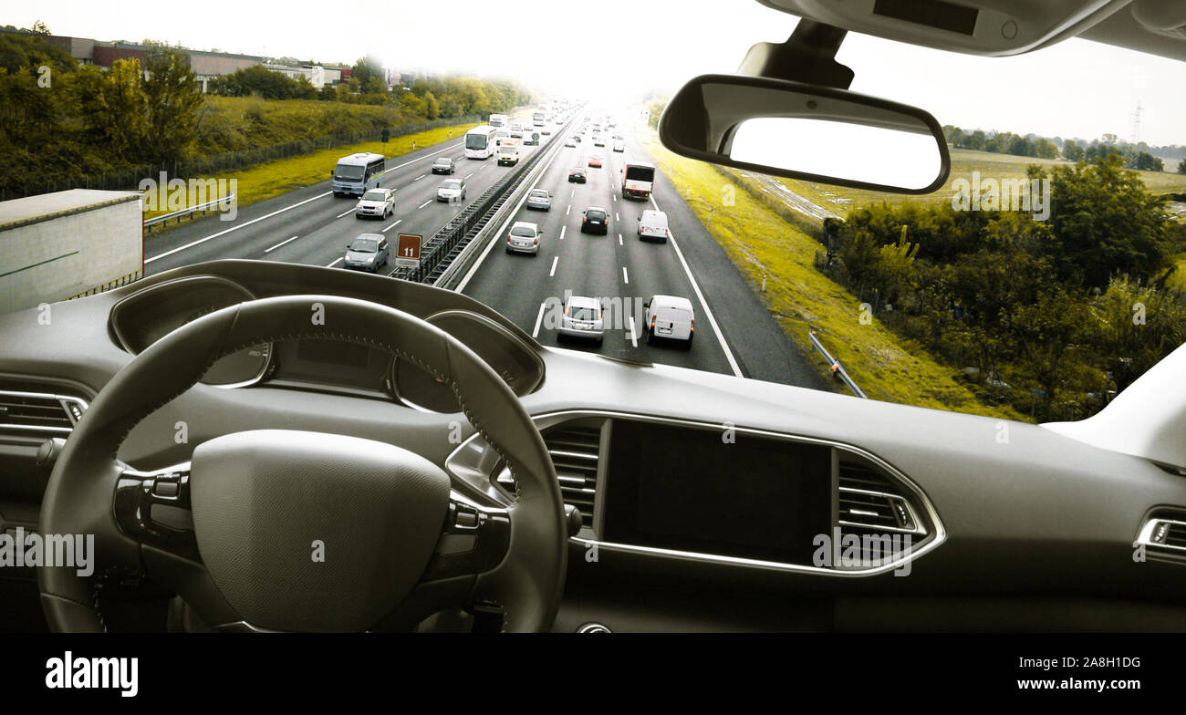 view of the road from inside the car Stock Photo - Alamy