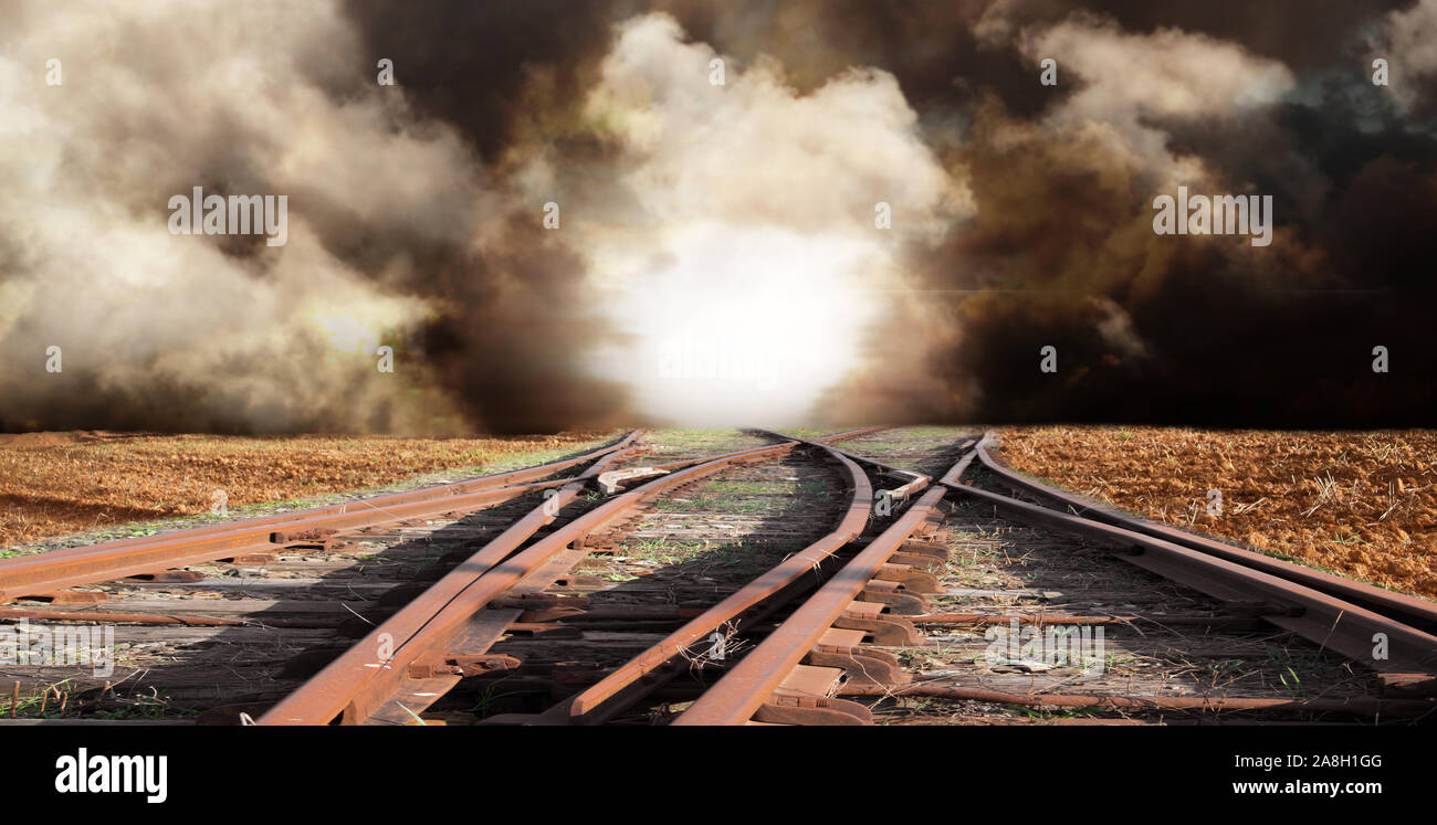 Train rails in desert landscape Stock Photo - Alamy