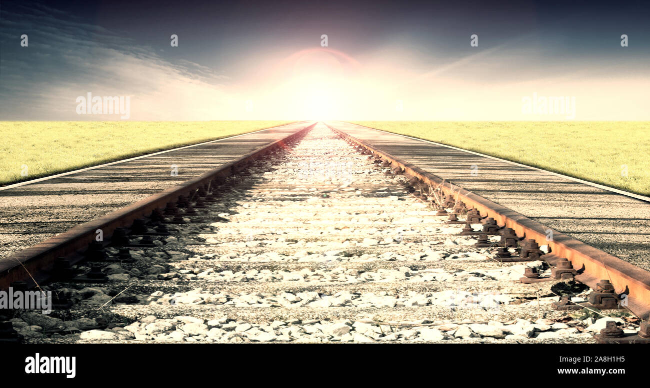 Train rails in country landscape Stock Photo - Alamy