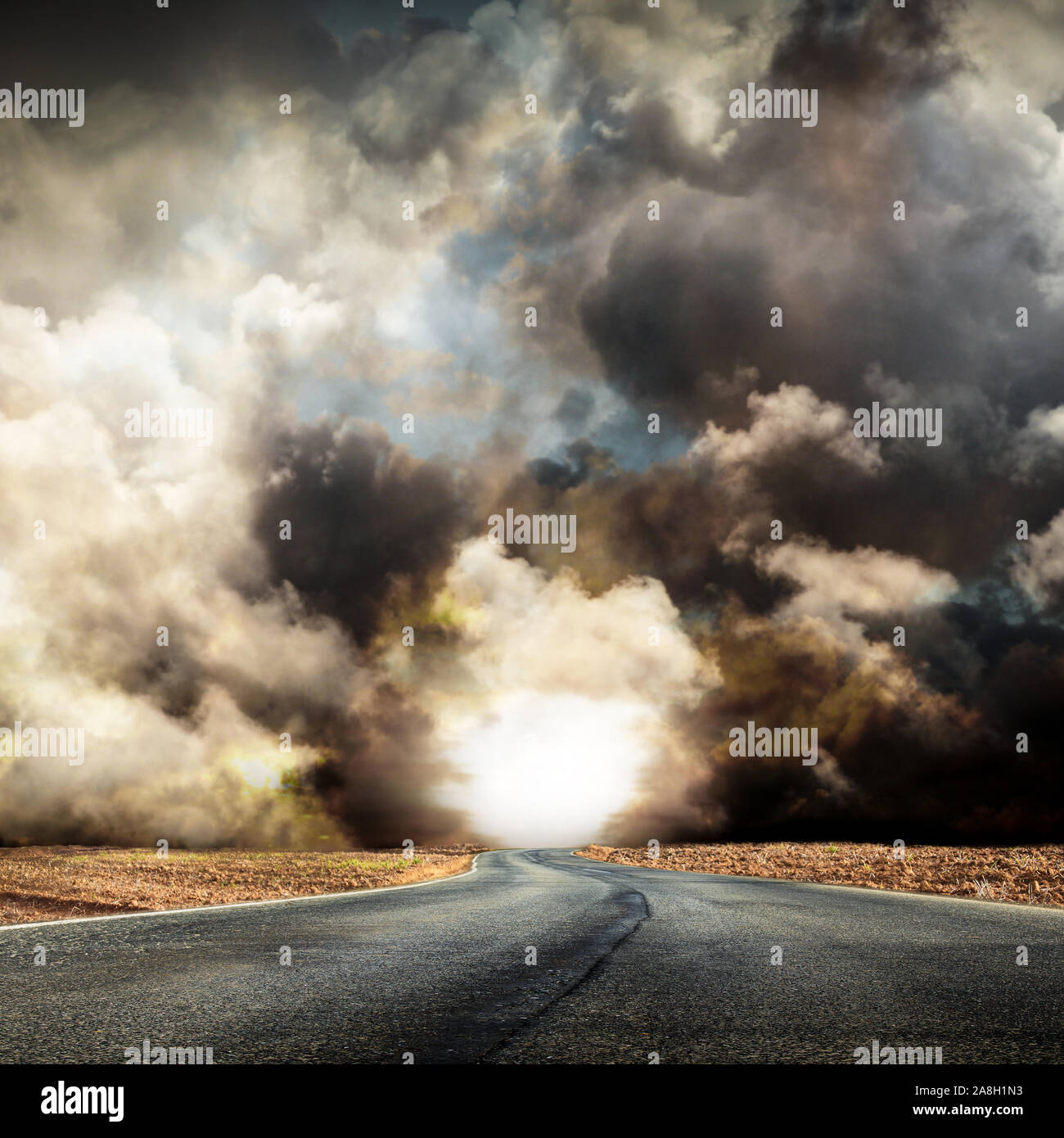 a fantastic desert road with clouds Stock Photo - Alamy