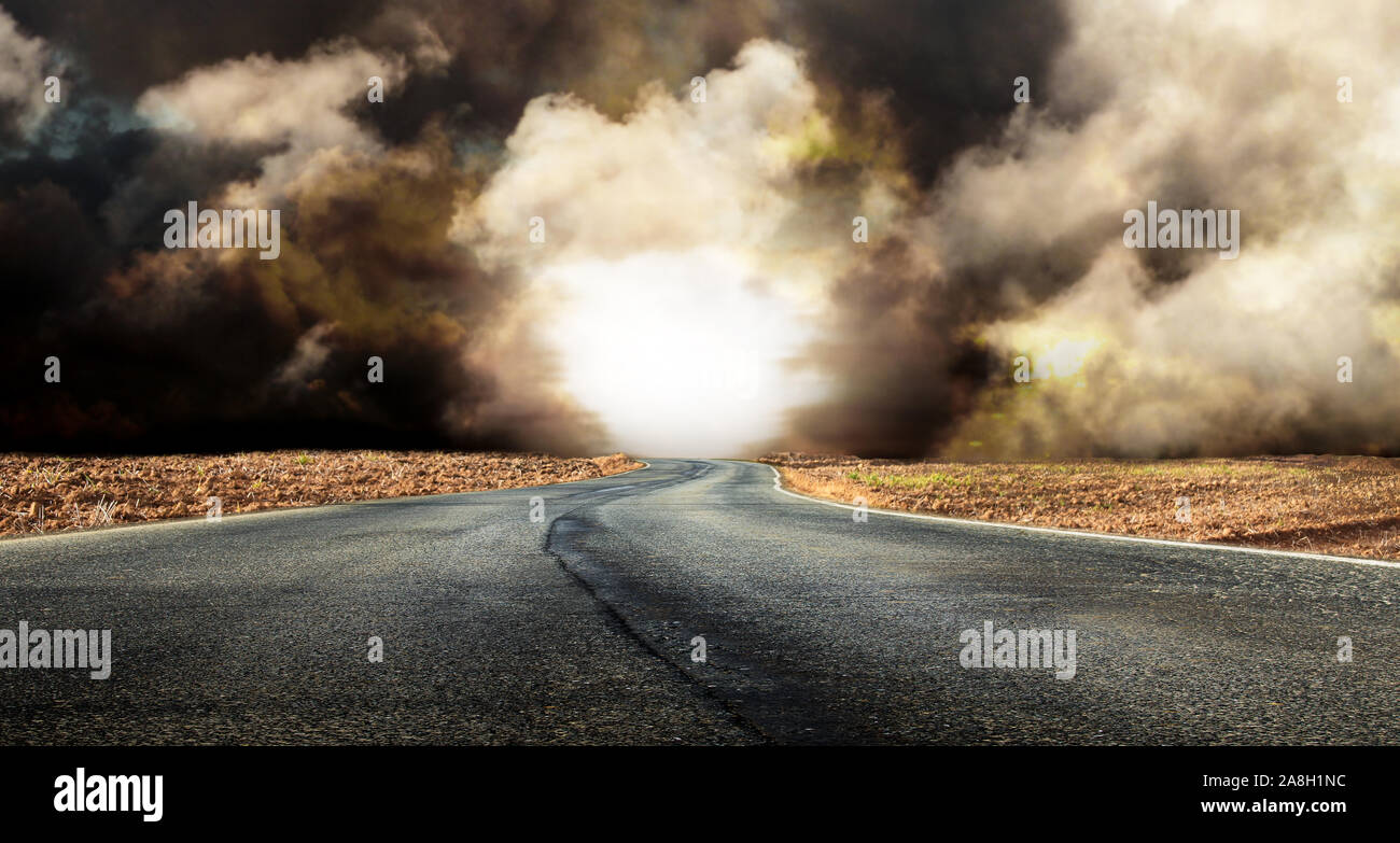 a fantastic desert road with clouds Stock Photo - Alamy