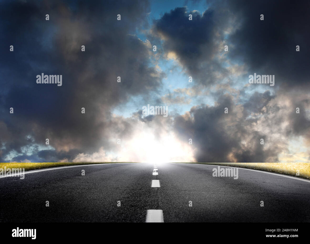 a fantastic desert road with clouds Stock Photo - Alamy