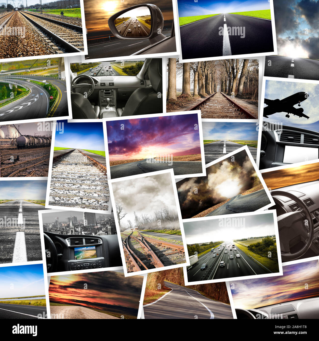 a Collage of various photographs related to transport Stock Photo - Alamy