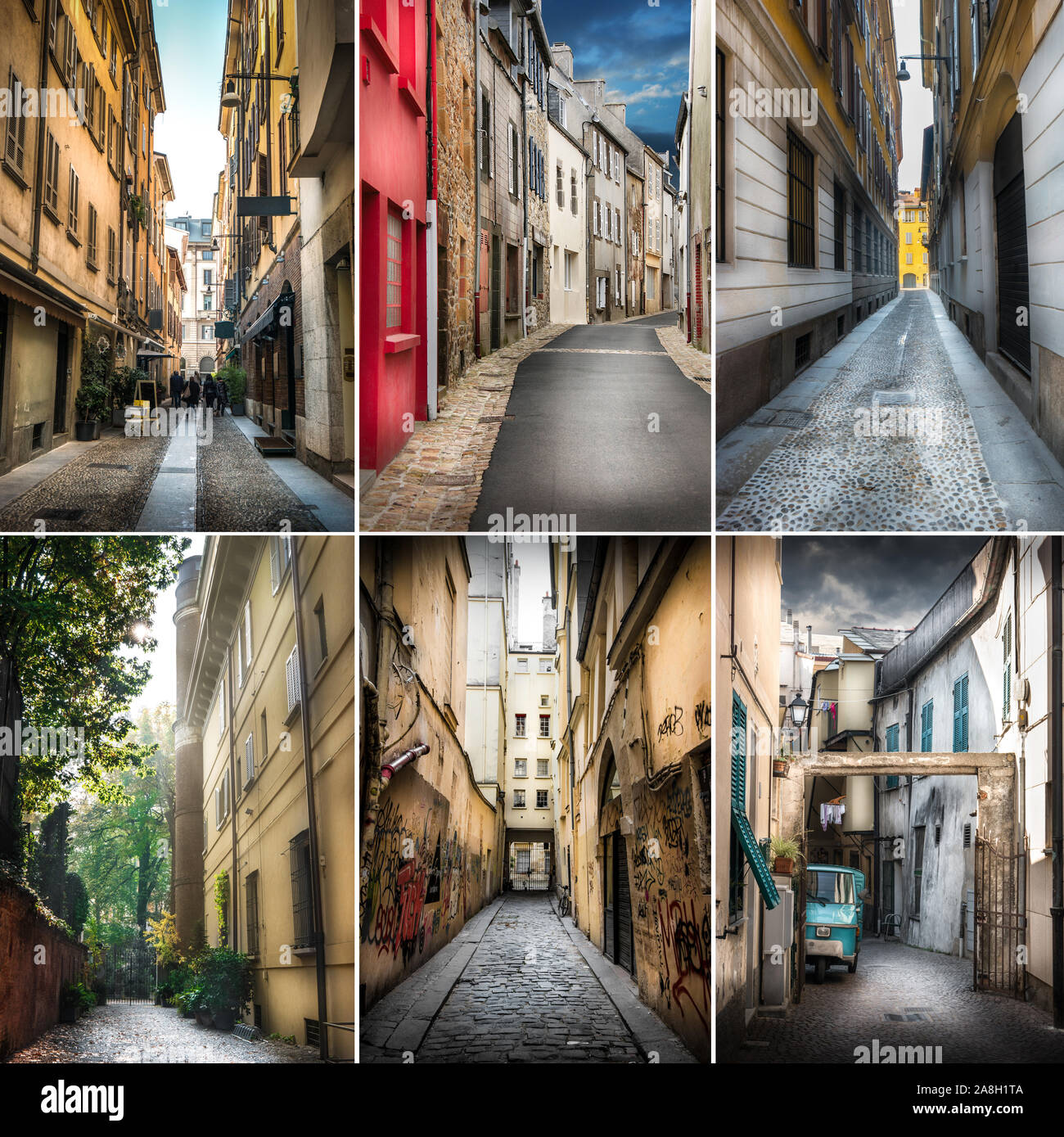 collage of typical urban alley Stock Photo - Alamy