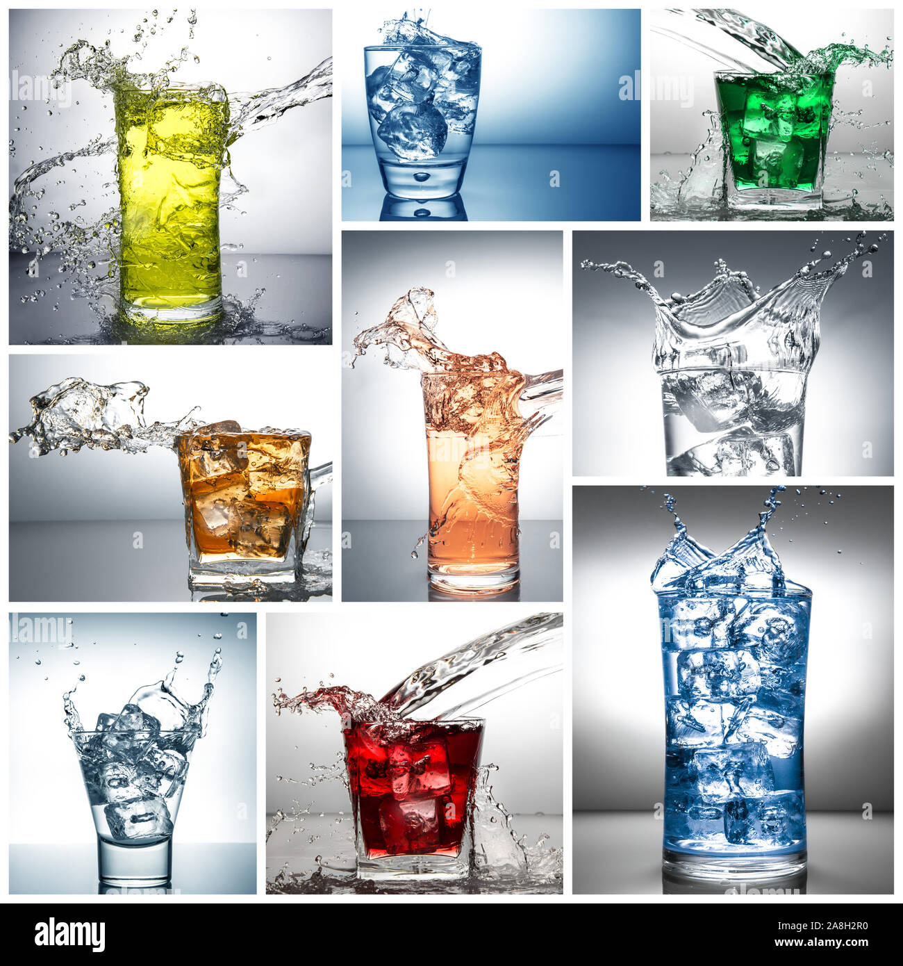 Collage glasses drink ice hi-res stock photography and images - Alamy