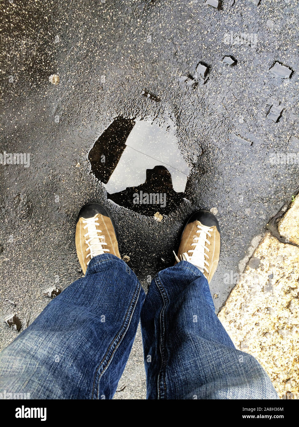 standing on the asphalt with a puddle Stock Photo - Alamy
