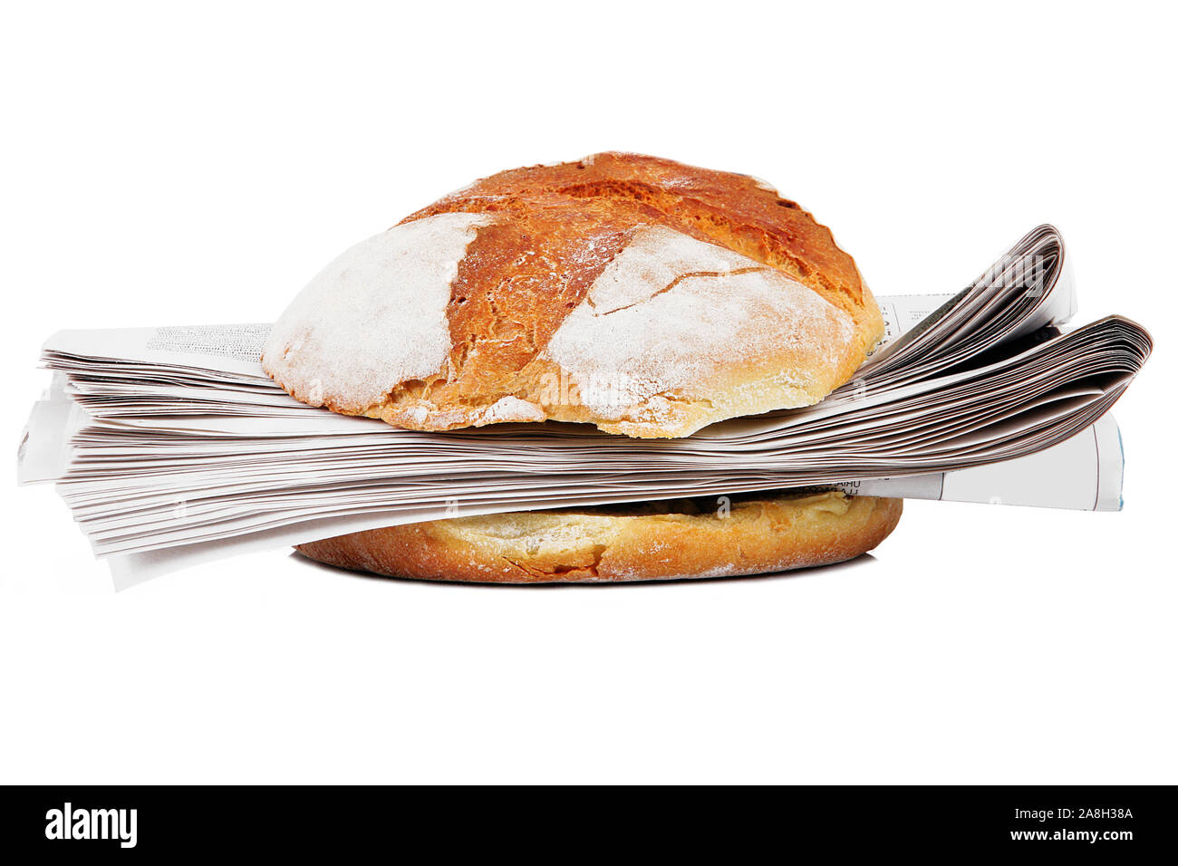 sandwich with newspaper on white background Stock Photo - Alamy