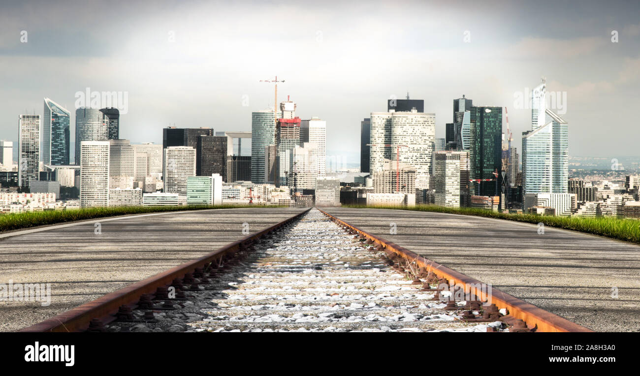 view of Skyline of Paris from the railroad Stock Photo - Alamy