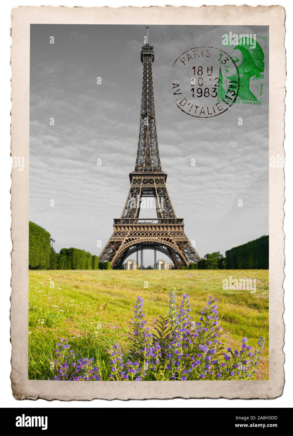 old postcard of Eiffel Tower Stock Photo - Alamy