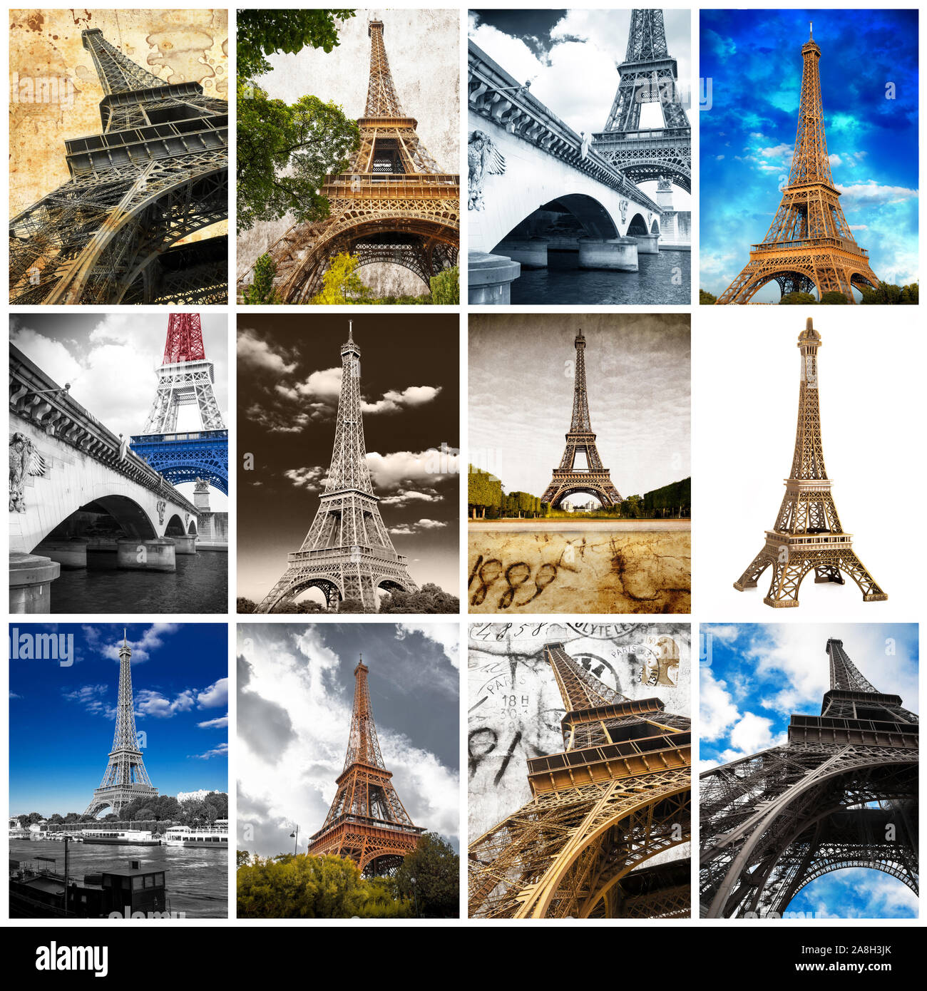 twelve images of Eiffel Tower in collage Stock Photo - Alamy