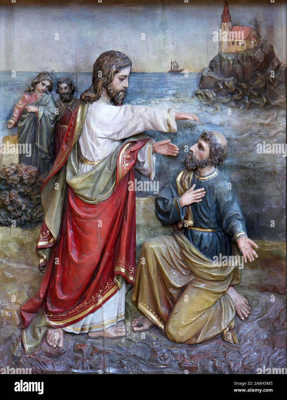 Jesus reinstates Peter to leadership of the church, altarpiece on altar ...