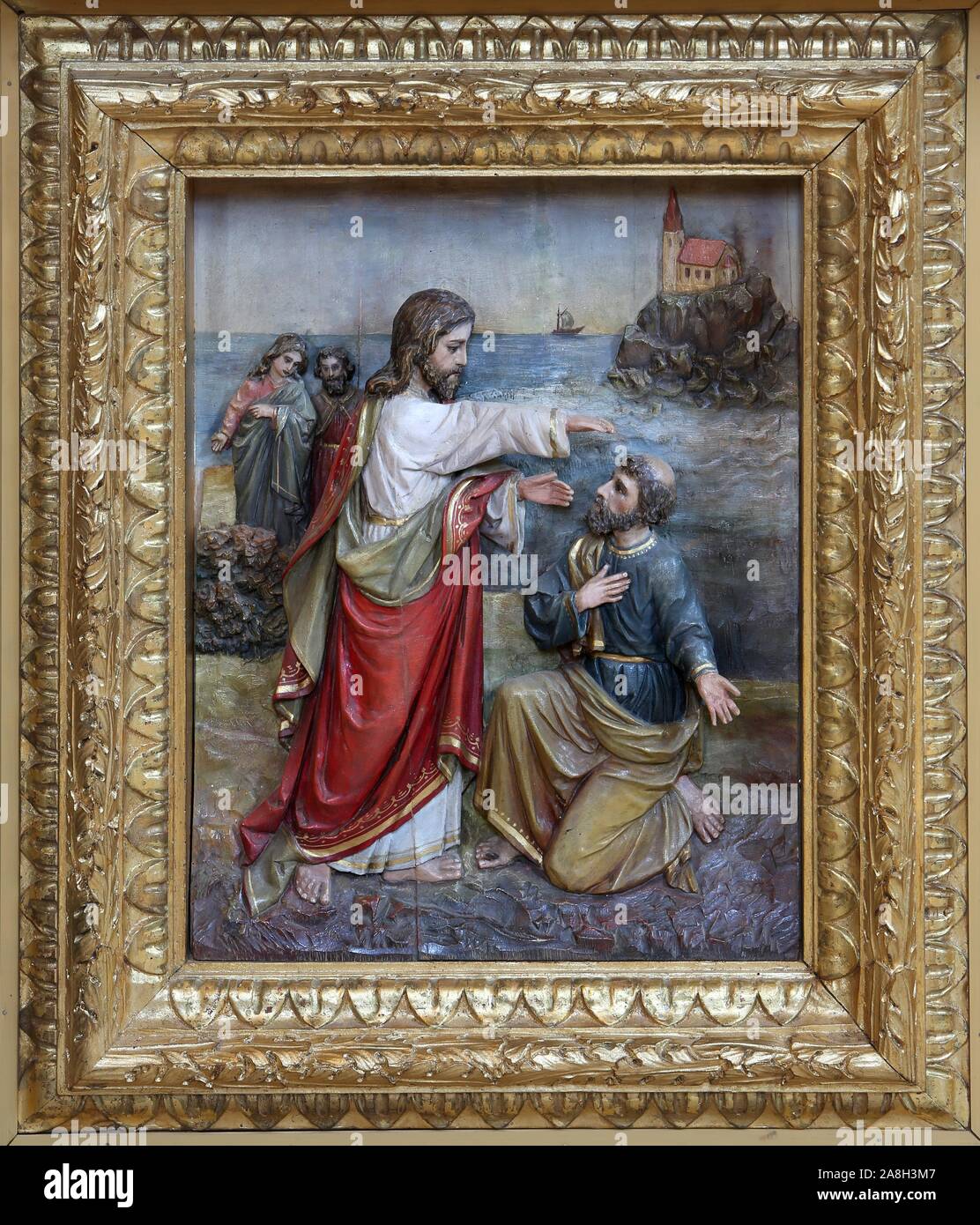 Jesus reinstates Peter to leadership of the church, altarpiece on altar ...