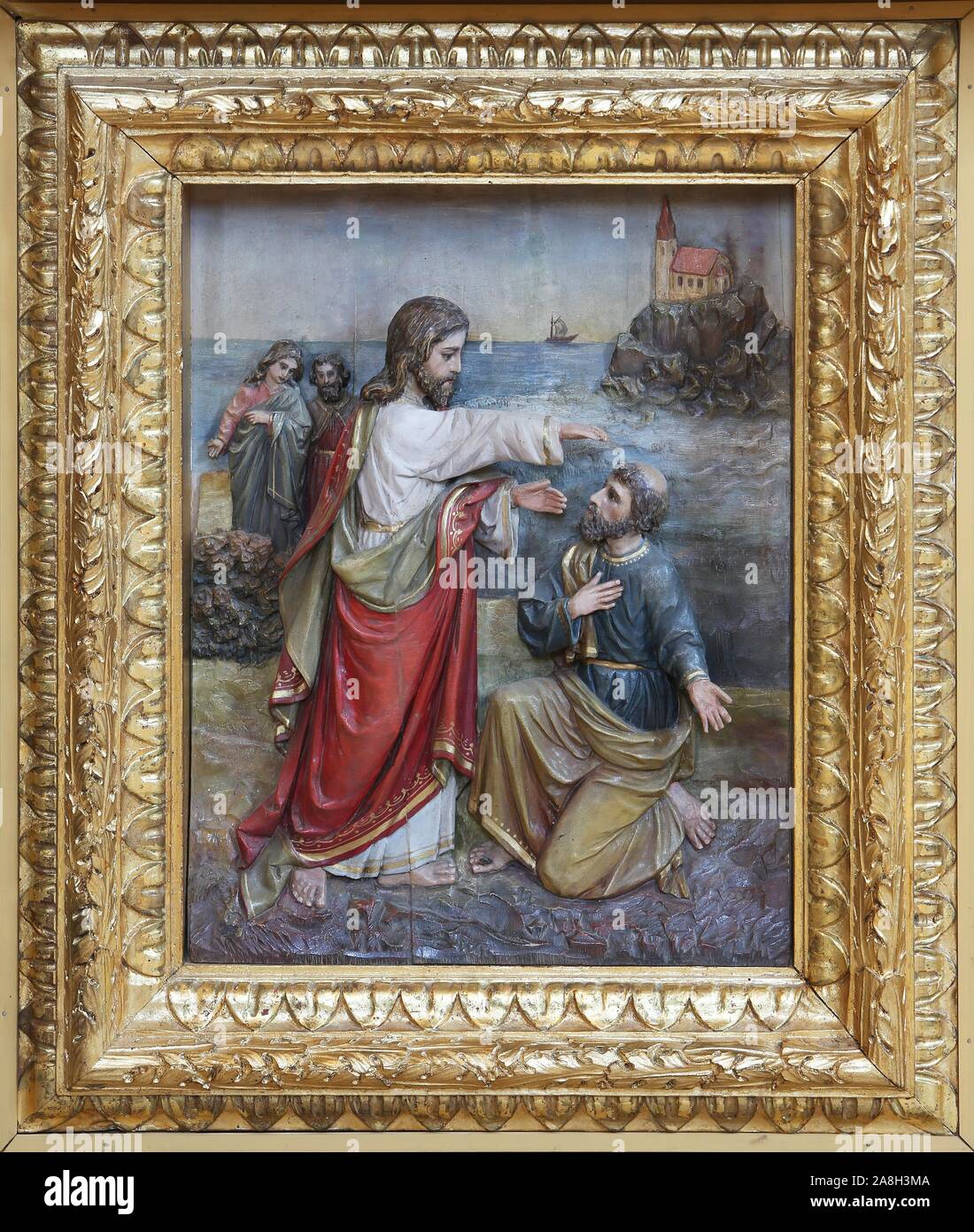 Jesus reinstates Peter to leadership of the church, altarpiece on altar ...