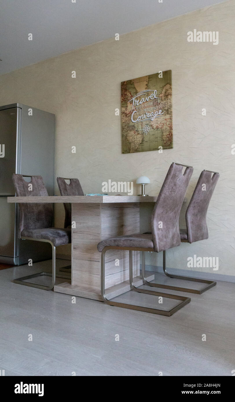 modern apartment interior view, dining table Stock Photo - Alamy