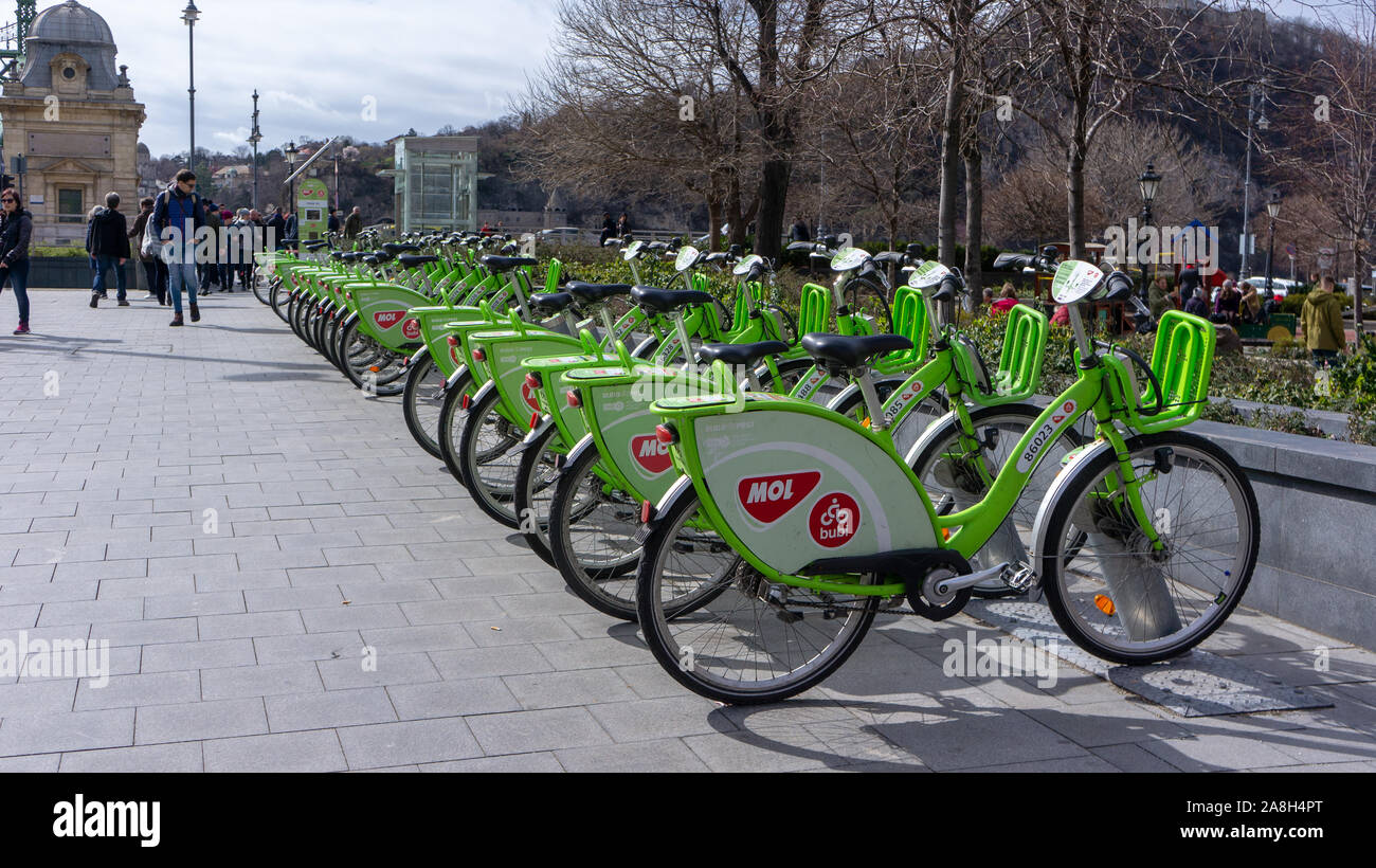 BUDAPEST, HUNGARY. 03 16 2019. BuBi mol rent a bike station in front of ... BUDAPEST, HUNGARY. 03 16 2019. BuBi mol rent a bike station in front of ...