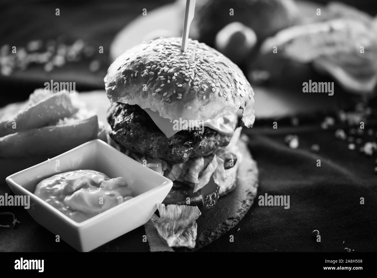 Food delicious hamburger french Black and White Stock Photos & Images ...