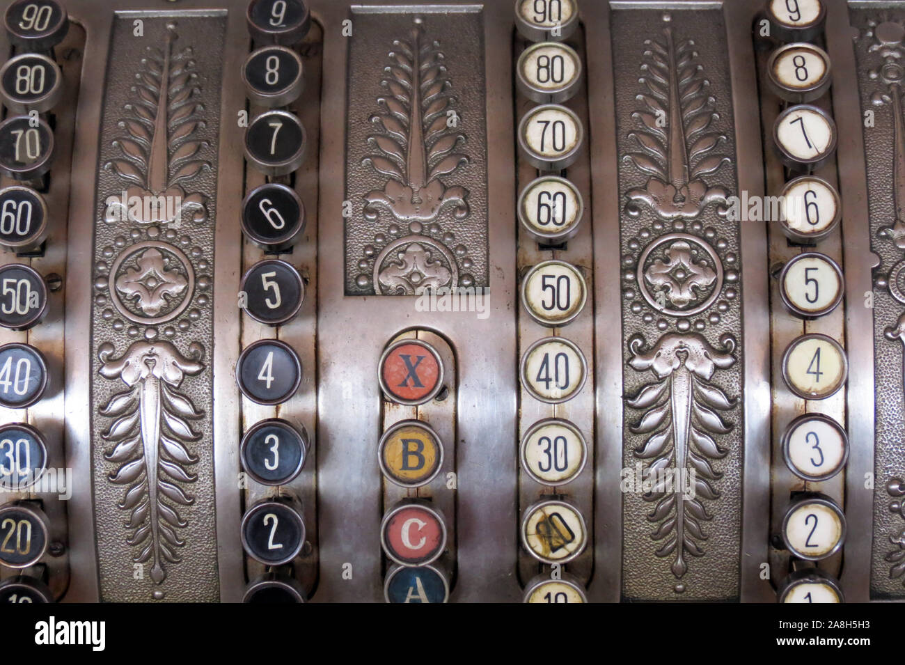 Antique store silver cash register buttons Stock Photo - Alamy