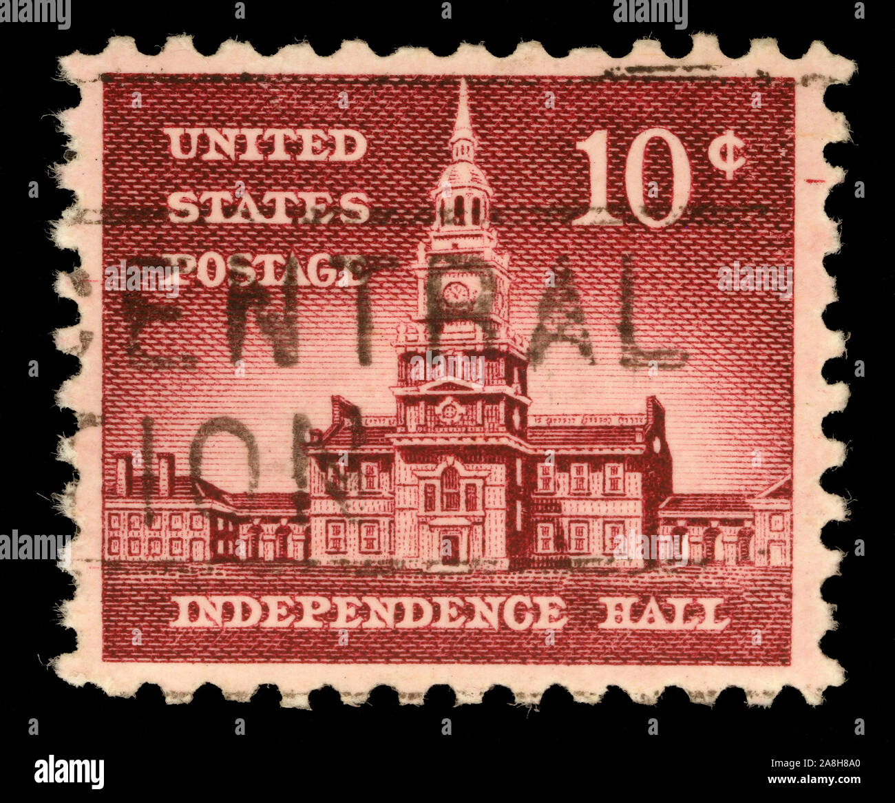 Stamp printed in USA, Allied Nations Issue, shows Independence Hall in ...