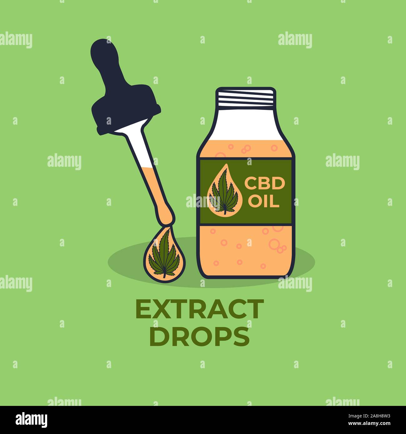 CBD Hemp oil signs. Open bottle with a pipette and a drop. Vector ...
