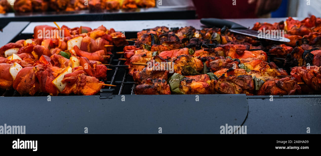 Kebabs on a Grill at a Night Market Stock Photo - Alamy