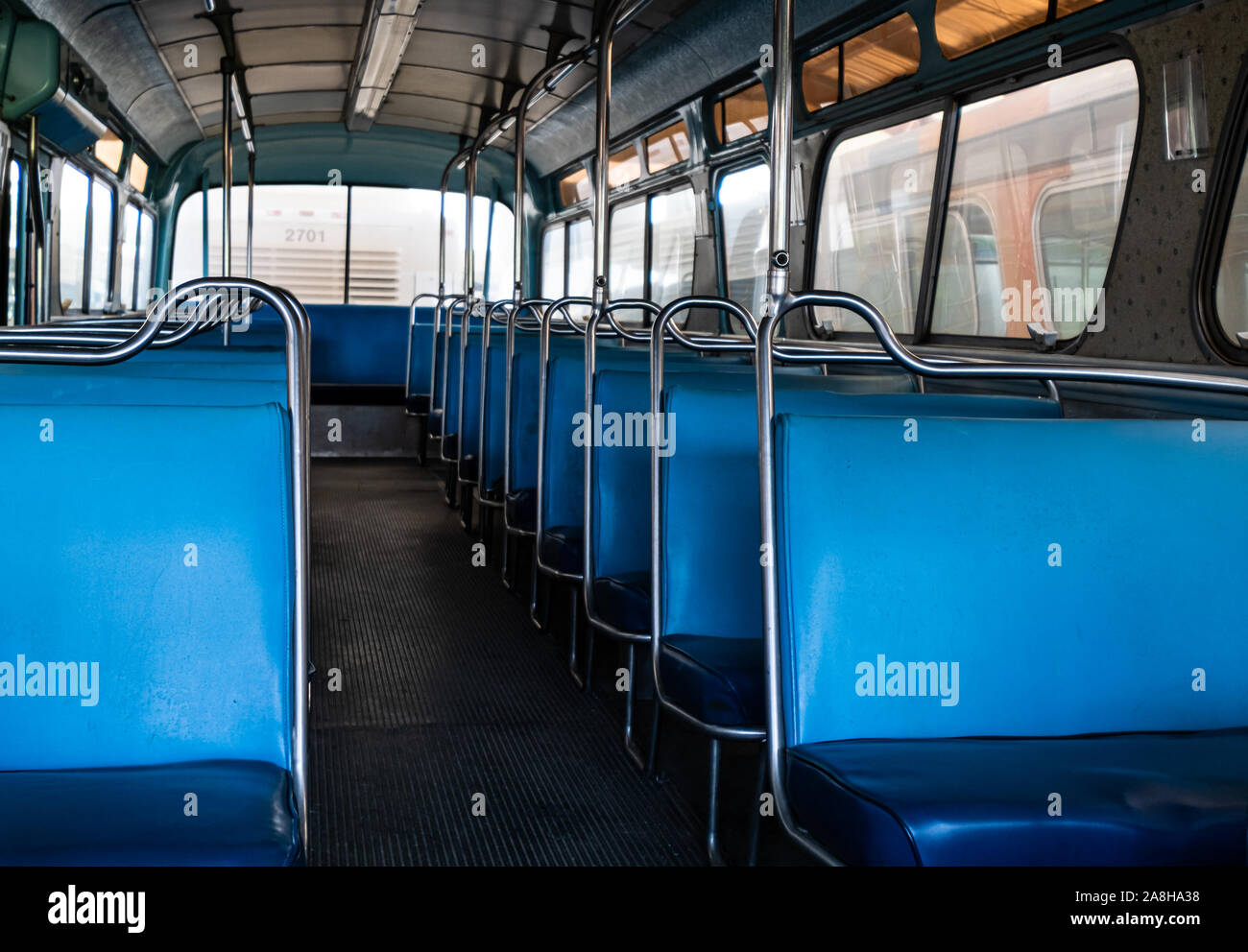Old Blue Bus Seats in an abandoned bus Stock Photo - Alamy
