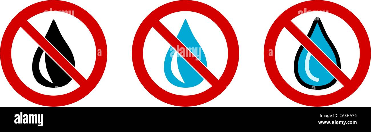 Don't use water, not waterproof sign. Drop in red crossed circle Stock ...