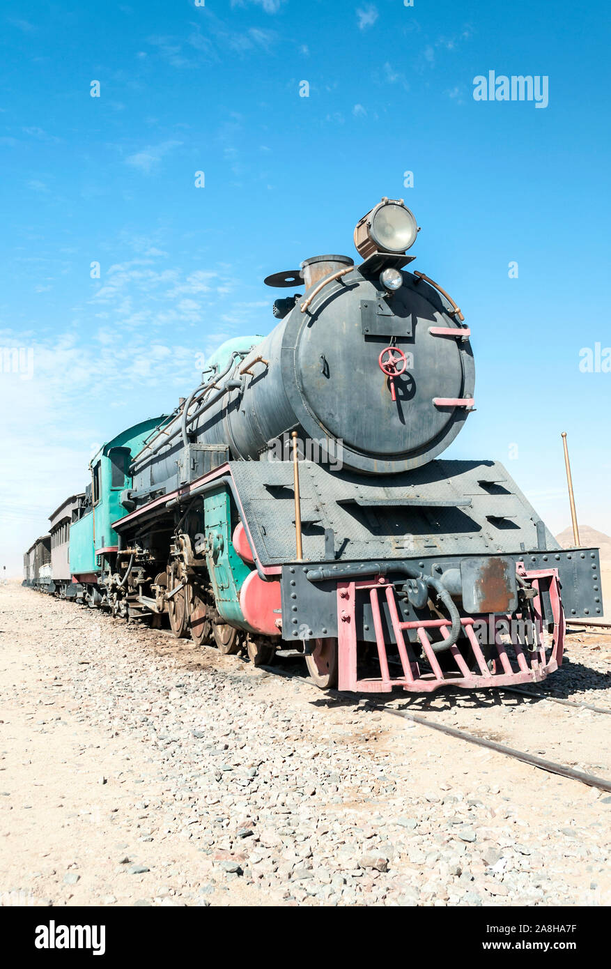 Train wagons in the Wadi Rum desert in Jordan Stock Photo - Alamy