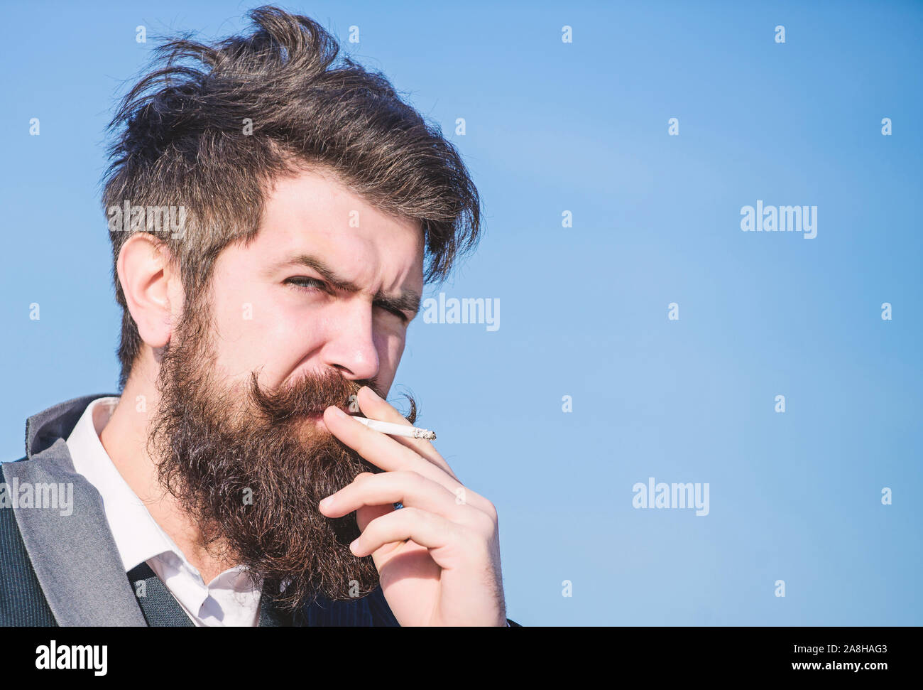 brutal caucasian hipster with moustache. Mature hipster with beard ...