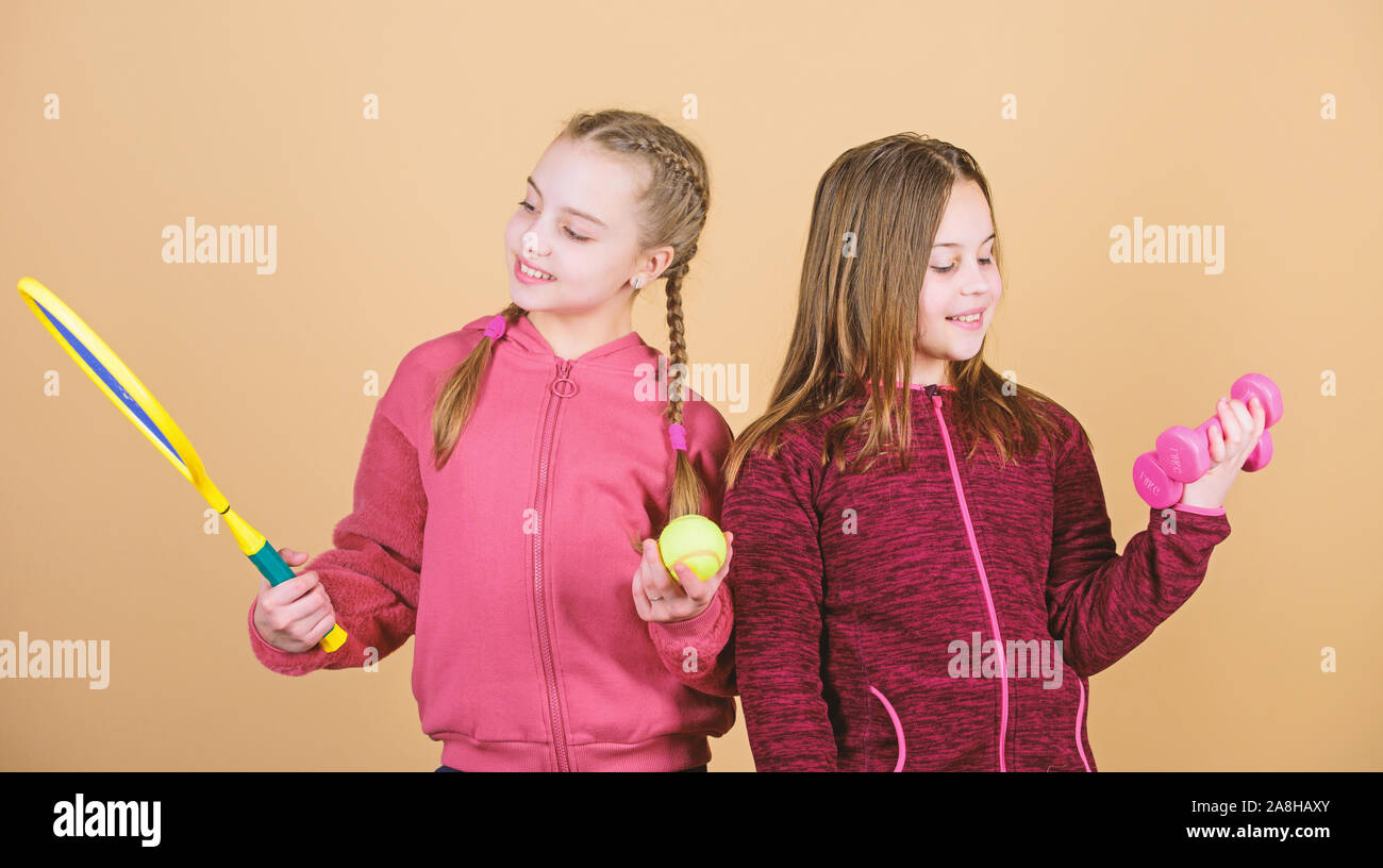 Summer fun. Happy children with sport equipment. Sport success. Little ...